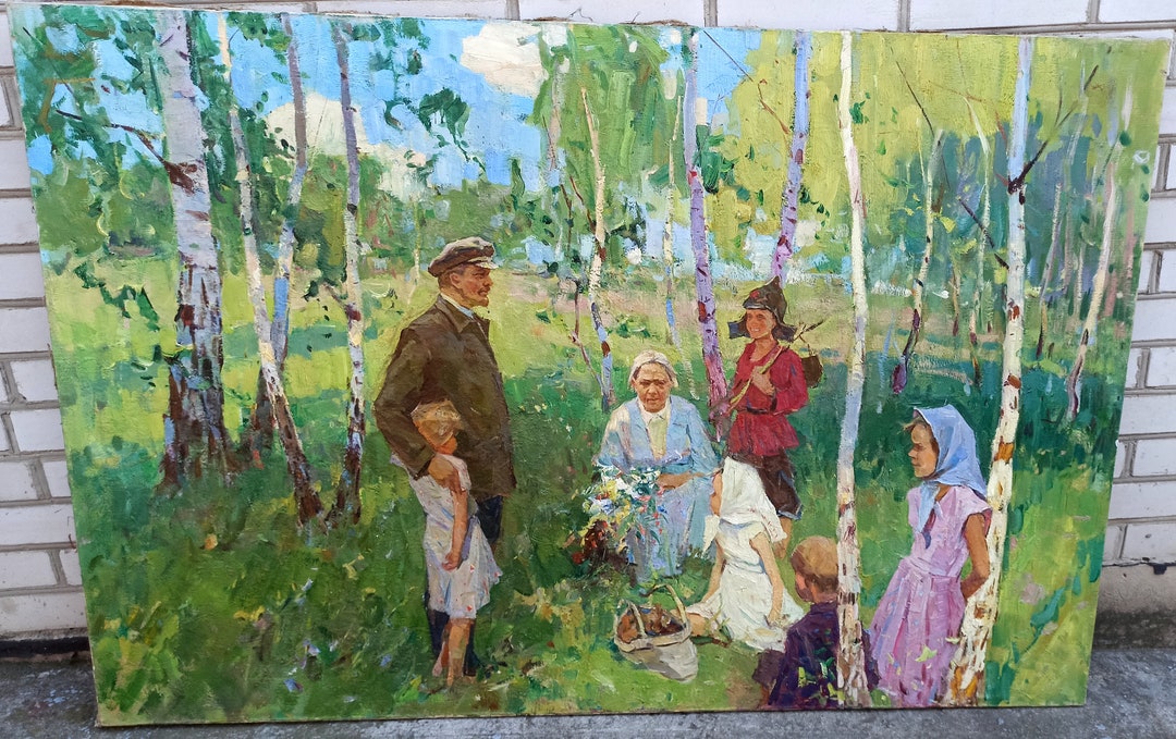 Oil Painting on Canvas “lenin With Children in the Forest”. Original ...