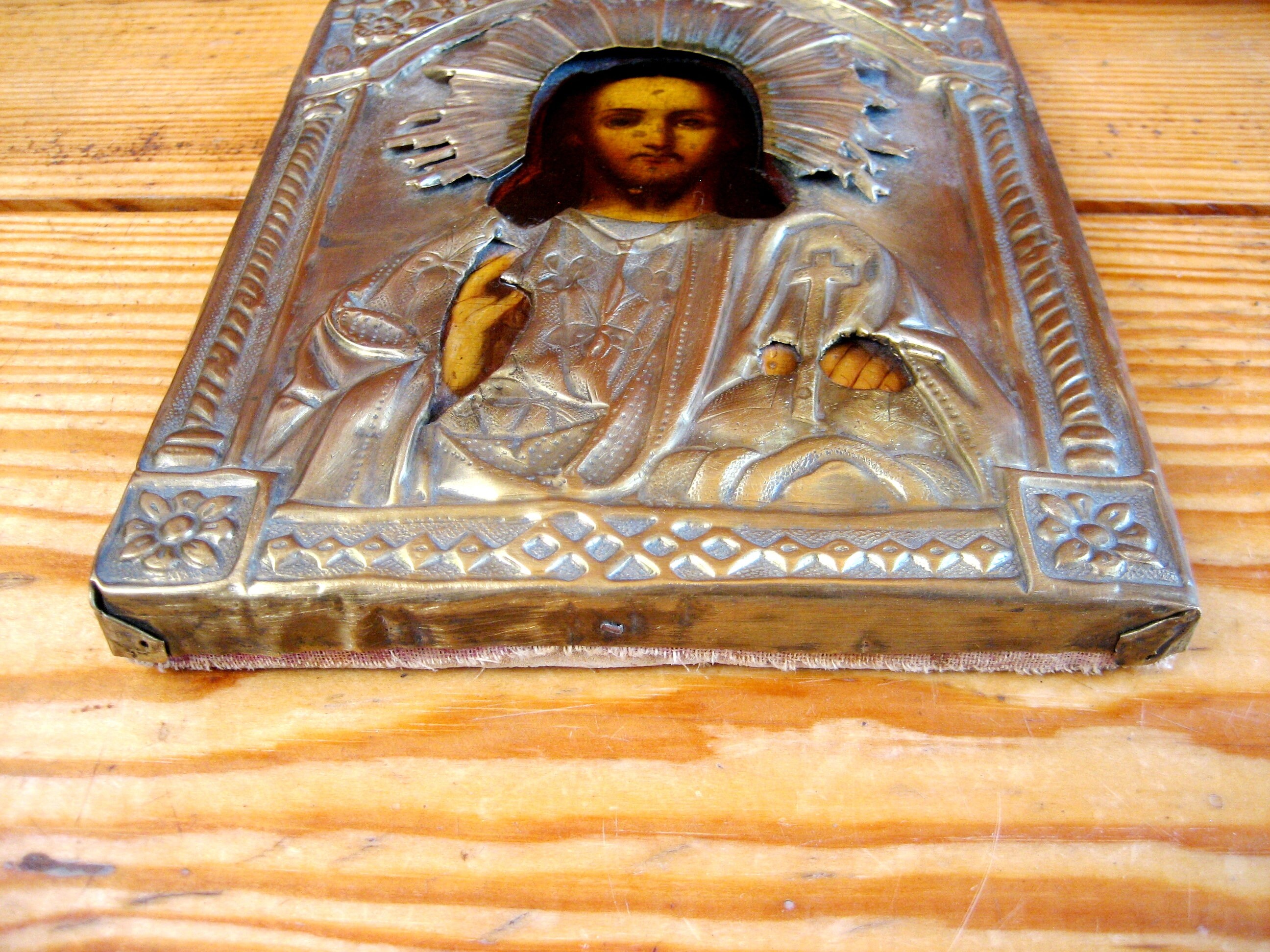 Old Russian Orthodox icon Jesus Christ in a bronze setting, 19th ...