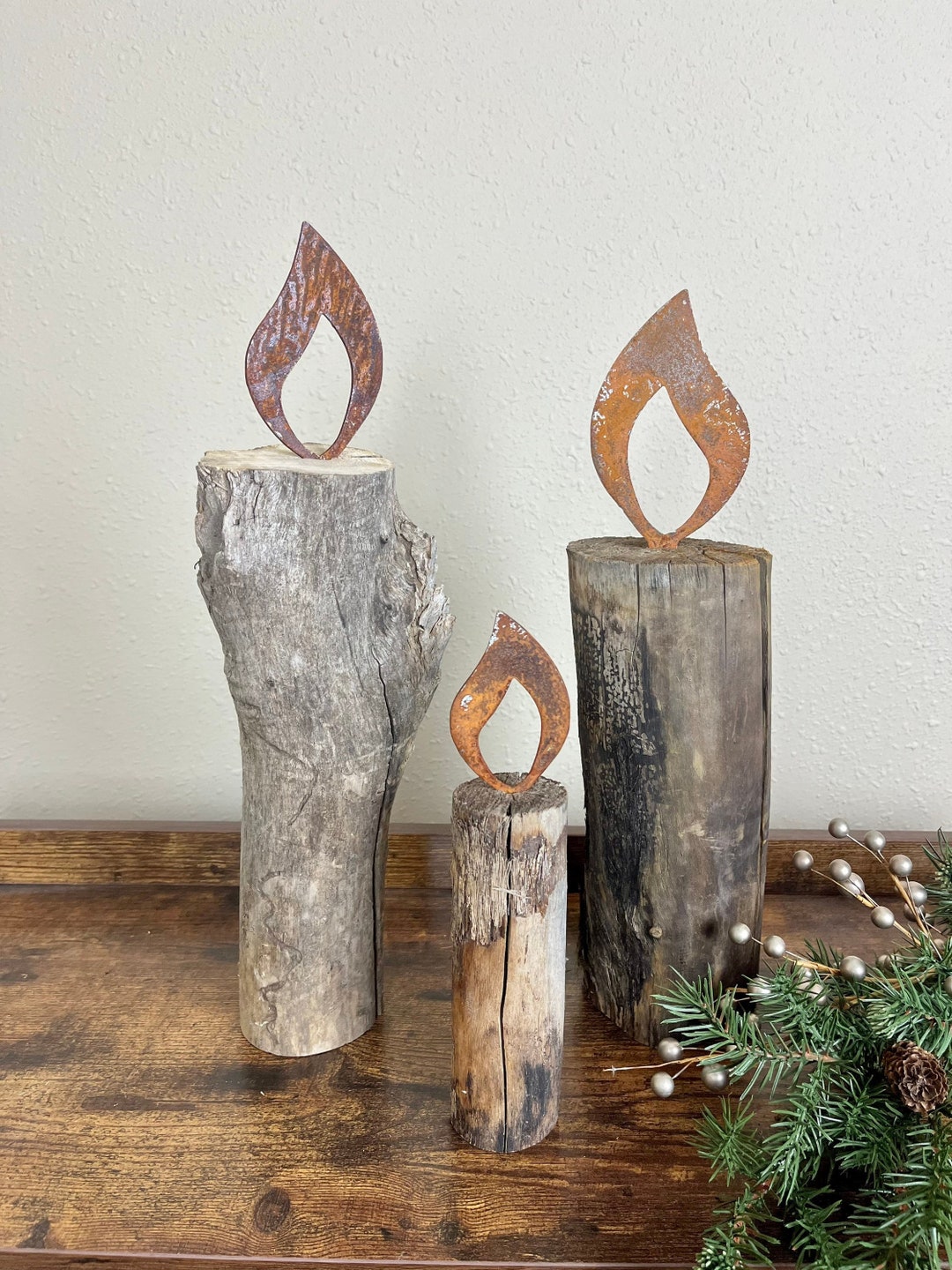 METAL FLAMES ONLY! Christmas Candle Decoration - Rustic Metal Candle ...