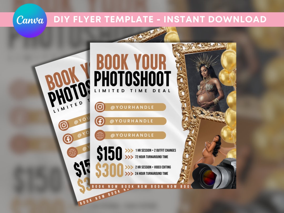 Book Your Shoot Flyer, Editable Canva Template, Photographer, Social ...