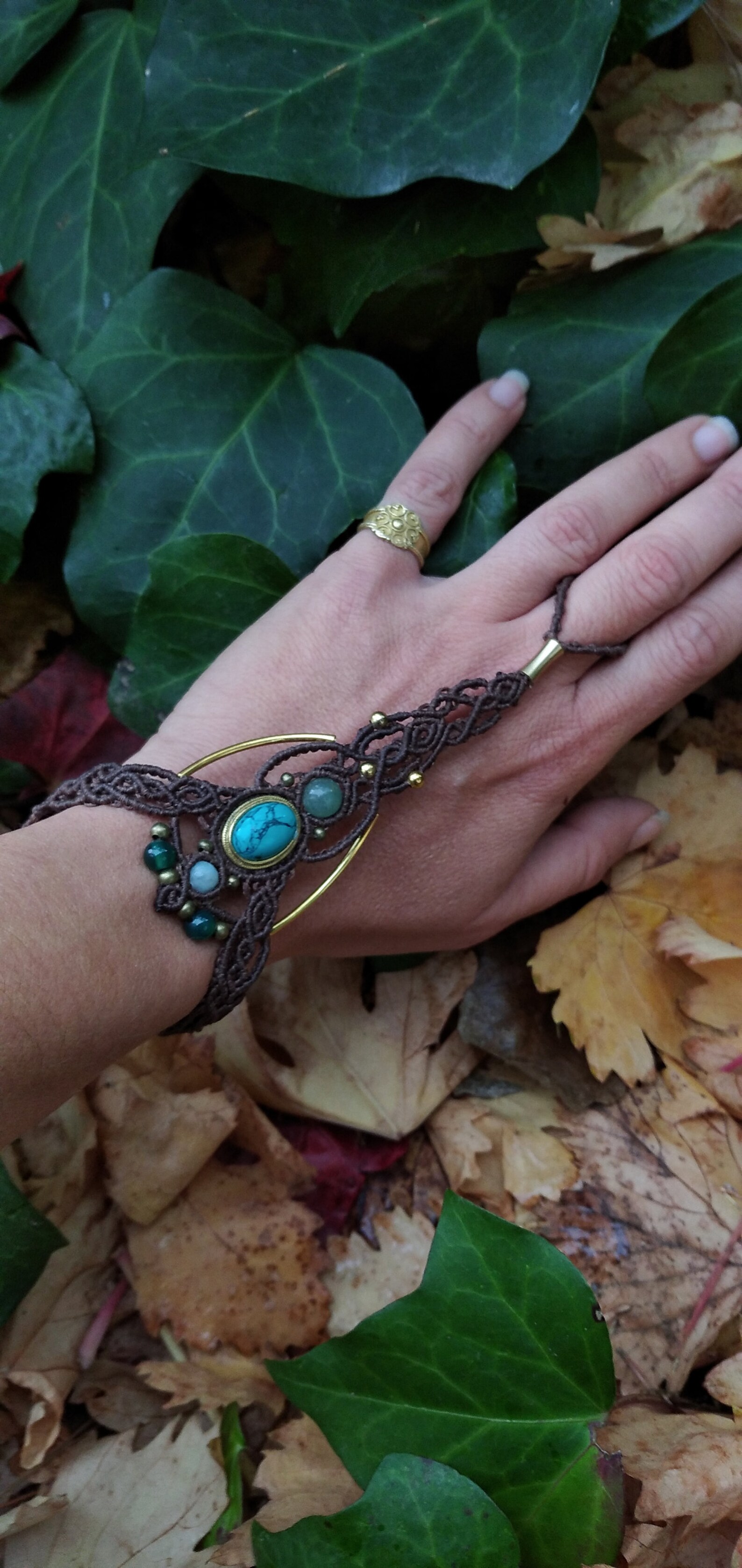 Turquoise Micro-macrame Brown Slave Bracelet, Crystal Ring Bracelet ...