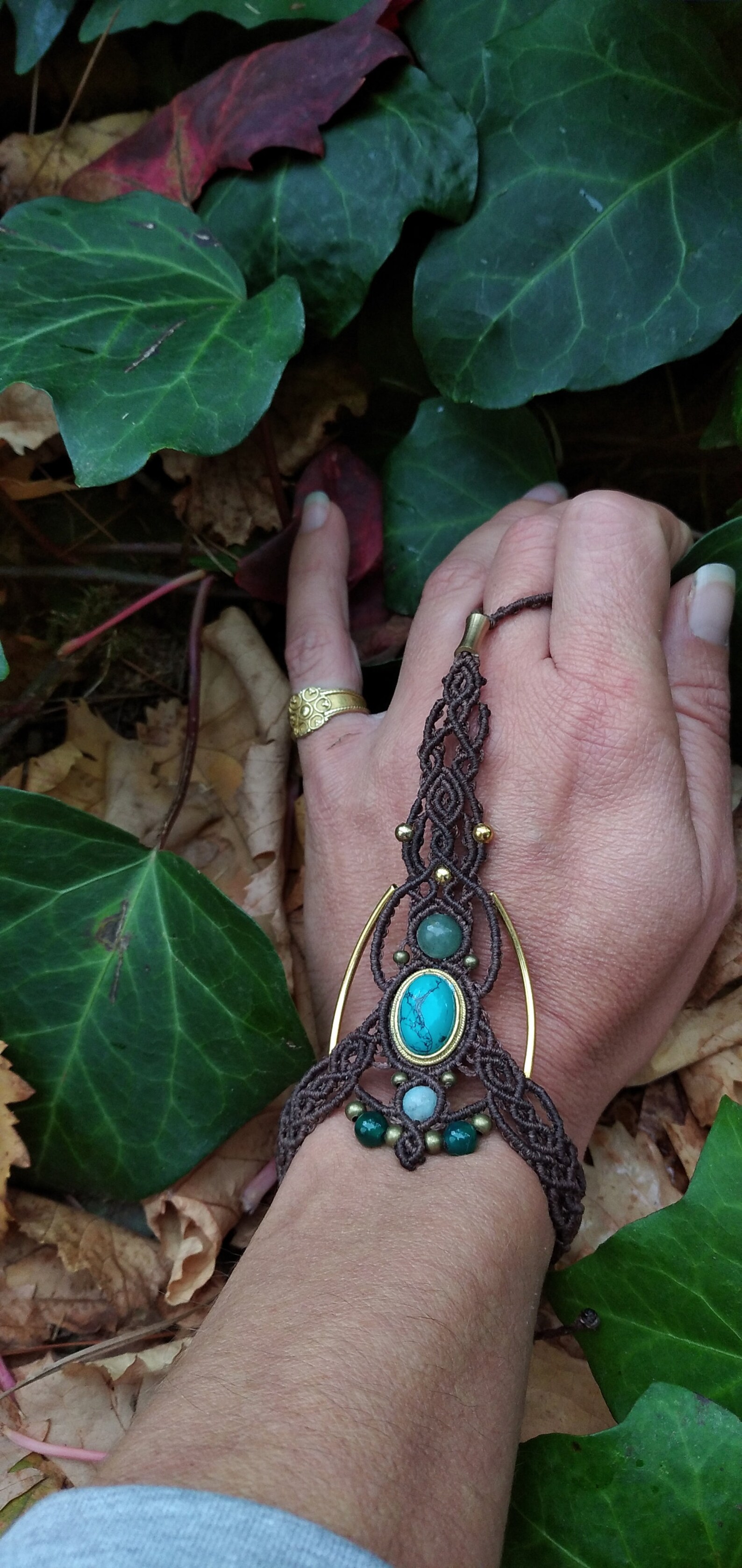 Turquoise Micro-macrame Brown Slave Bracelet, Crystal Ring Bracelet ...