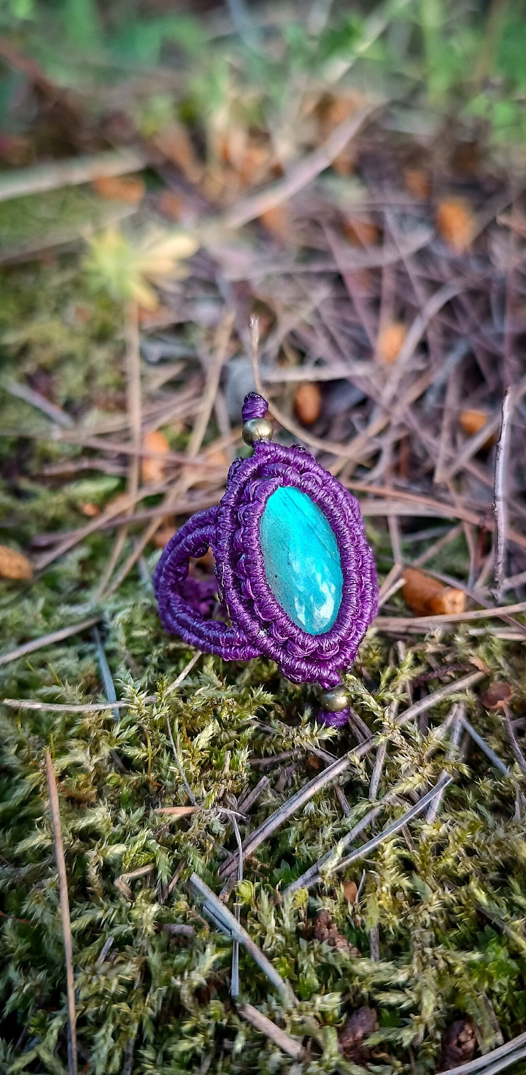 Labradorite Purple Micro-macrame Ring, Flashy Crystal Statement Macrame Ring, Special Gift for ...