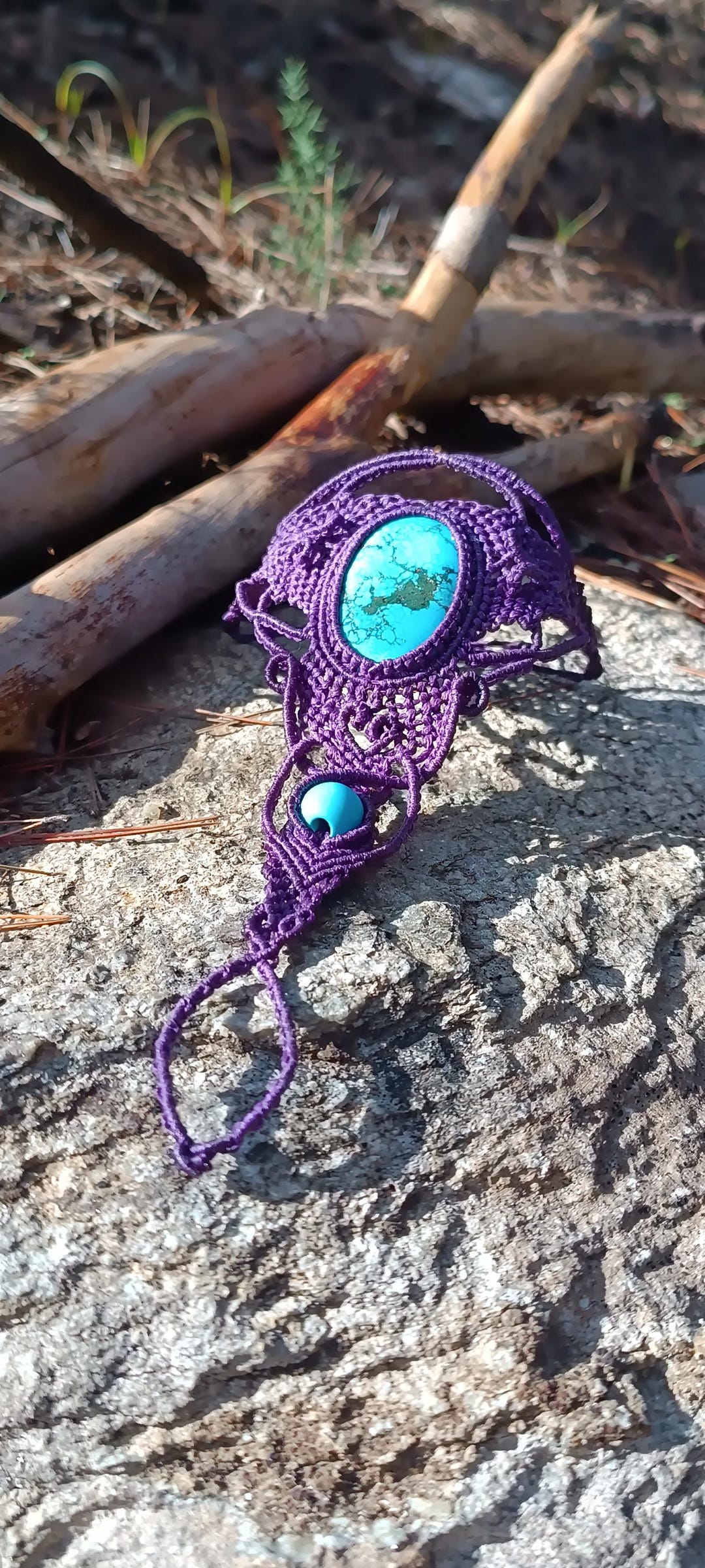 Turquoise Macrame Slave Bracelet, Blue Crystal Micro-macrame Ring ...