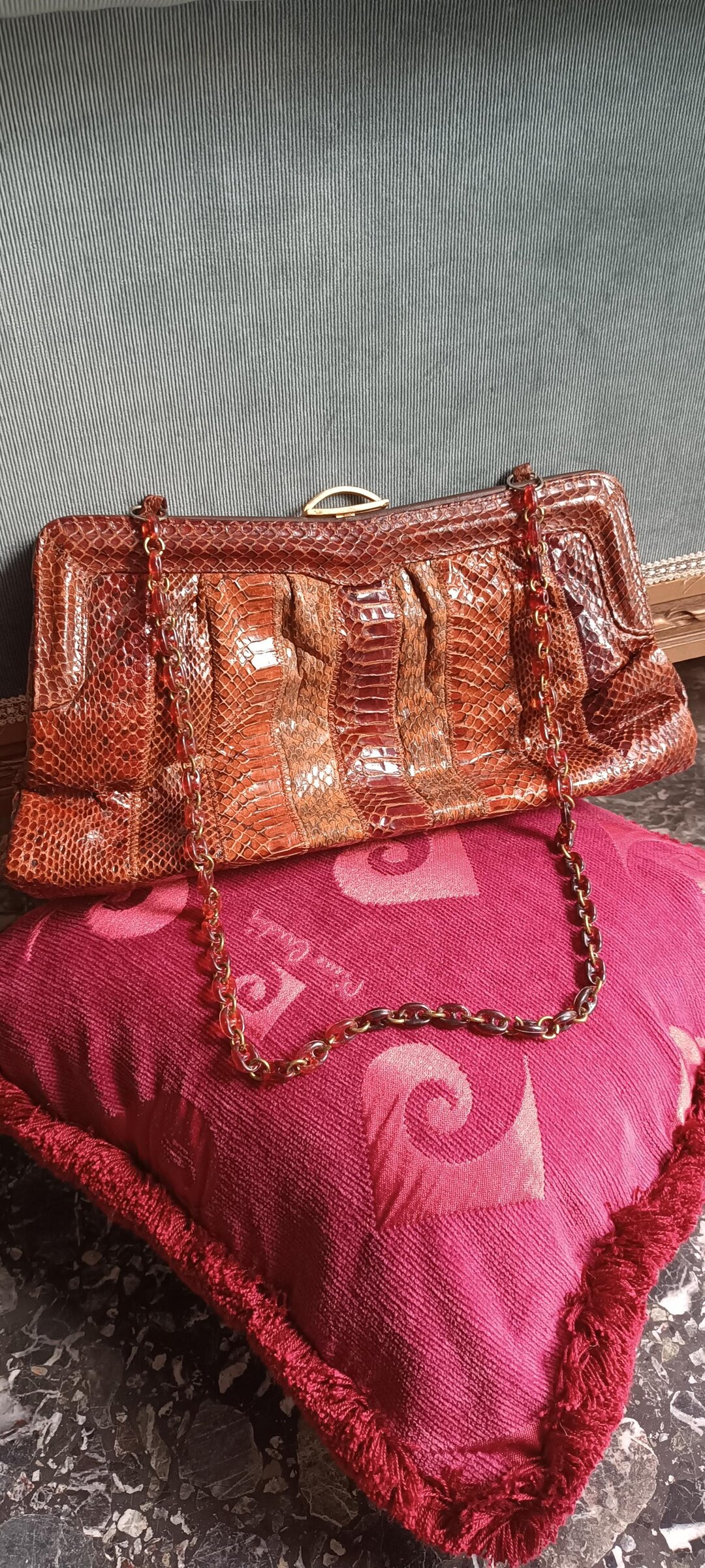 Vintage Snake Leather Skin Bag, Python Skin Handbag for Women, Shoulder ...
