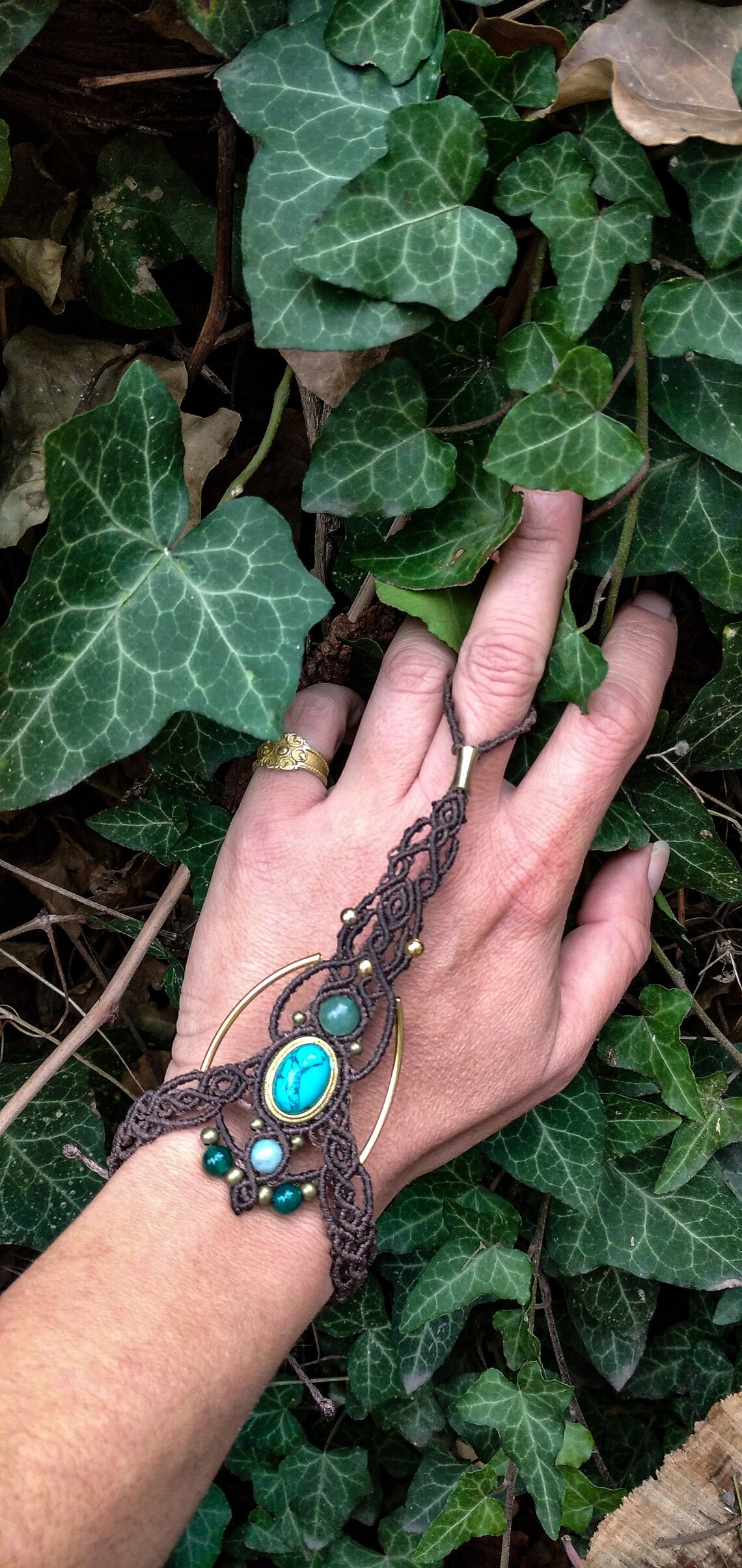 Turquoise Micro-macrame Brown Slave Bracelet, Crystal Ring Bracelet ...