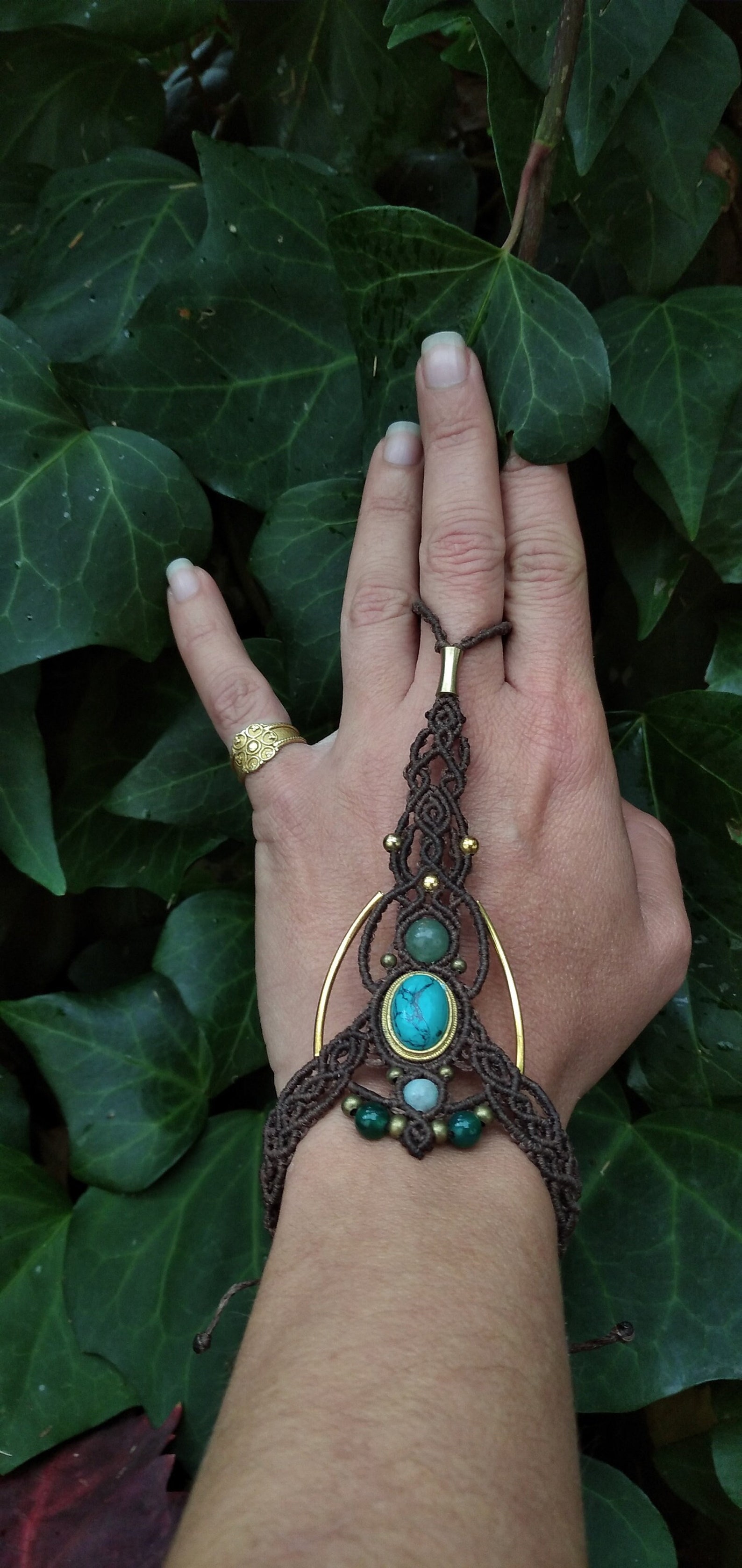 Turquoise Micro-macrame Brown Slave Bracelet, Crystal Ring Bracelet ...