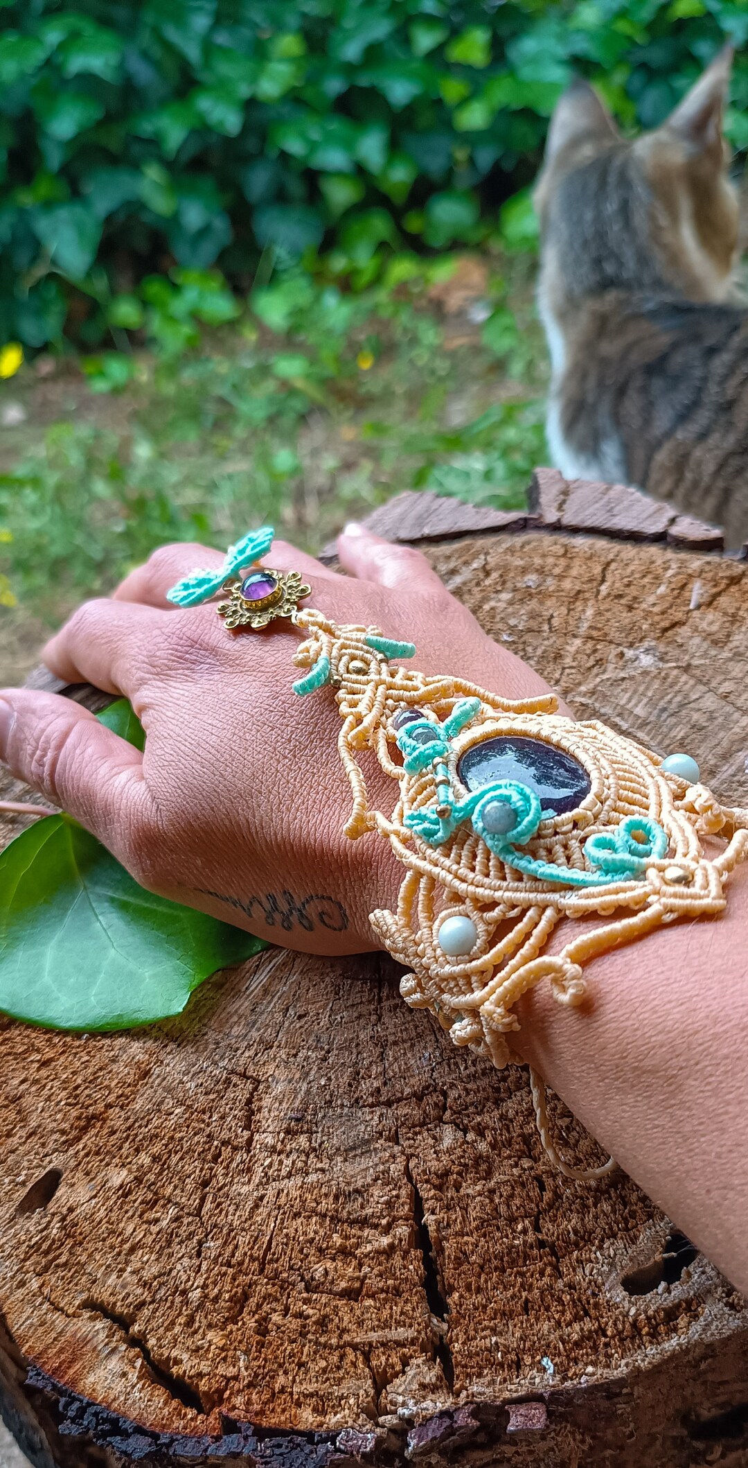 Goddess Micro-macrame Slave Bracelet, Amethyst Ring Bracelet, Harem ...