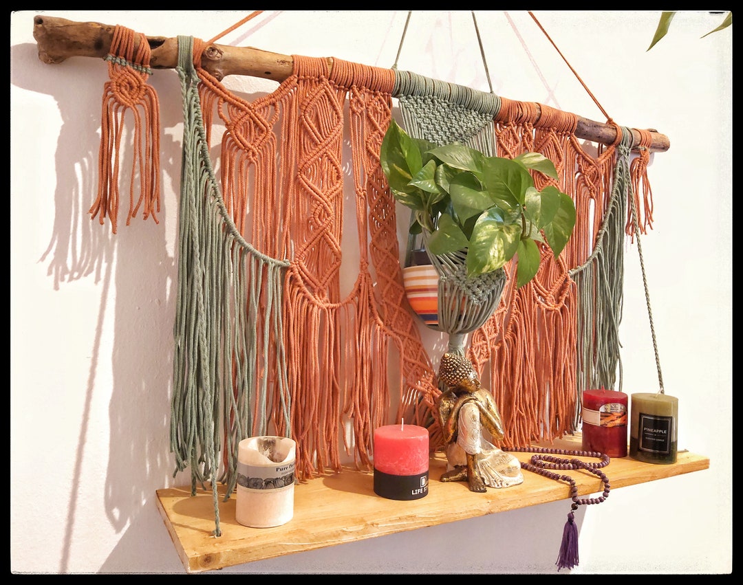 Big Macrame Shelf Hanger, Colorful Macrame Plant Hanger, Huge Macrame ...