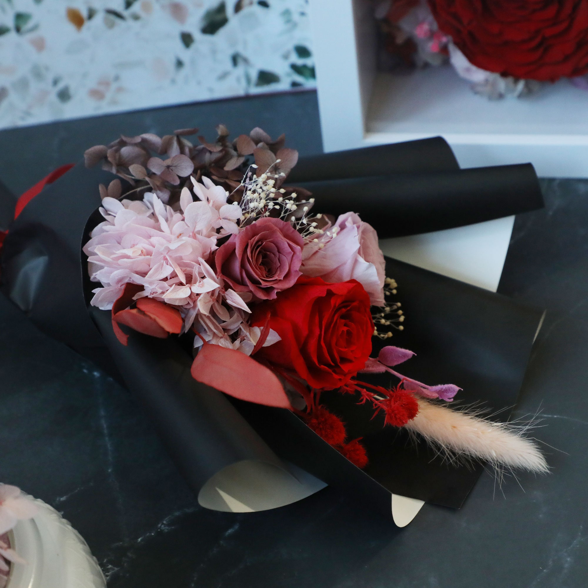 Eternal Flower Bouquets Mixed Red Roses Bouquet Gift Bag - Etsy