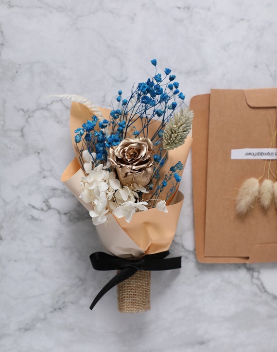 Mini Eternal Flower Bouquets Gold Roses Bouquet - Etsy España