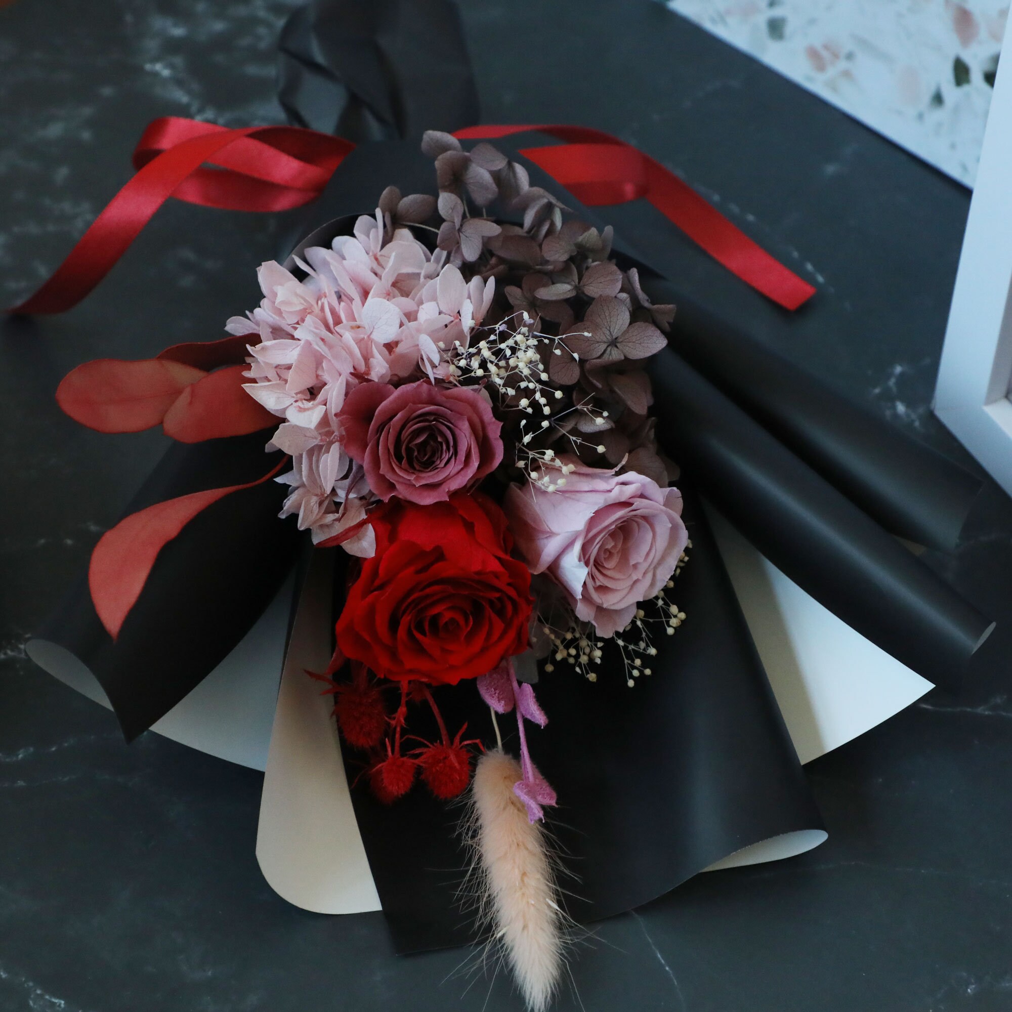 Eternal Flower Bouquets Mixed Red Roses Bouquet Gift Bag - Etsy