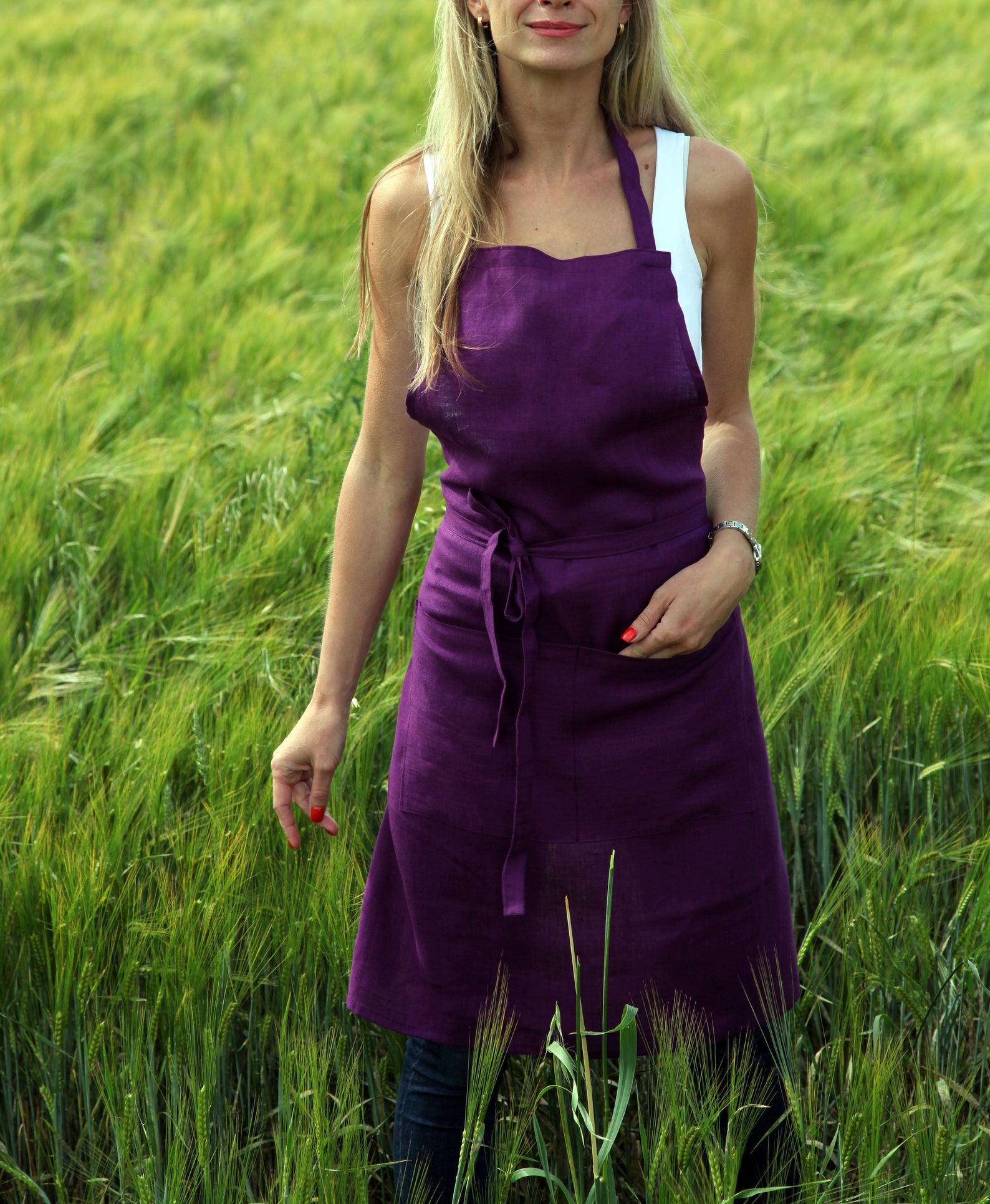 Linen Apron / Purple Linen Apron / Unisex Apron / Daily Apron - Etsy