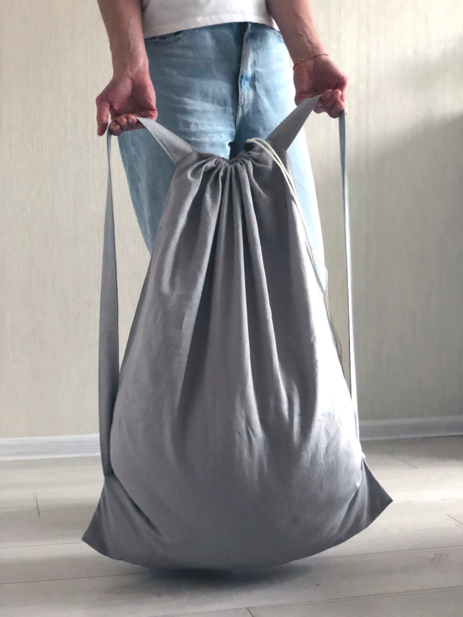 Extra Large Laundry Bag With Two Straps 100% Natural Linen / - Etsy