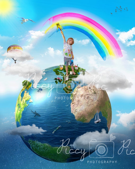 Rainbow Digital Background Backdrop World Digital | Etsy