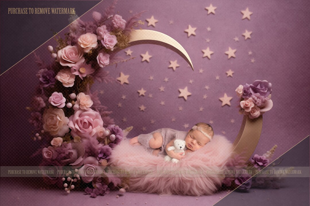 Moon Newborn Digital Background, Flower Moon Digital Backdrop, Girls ...