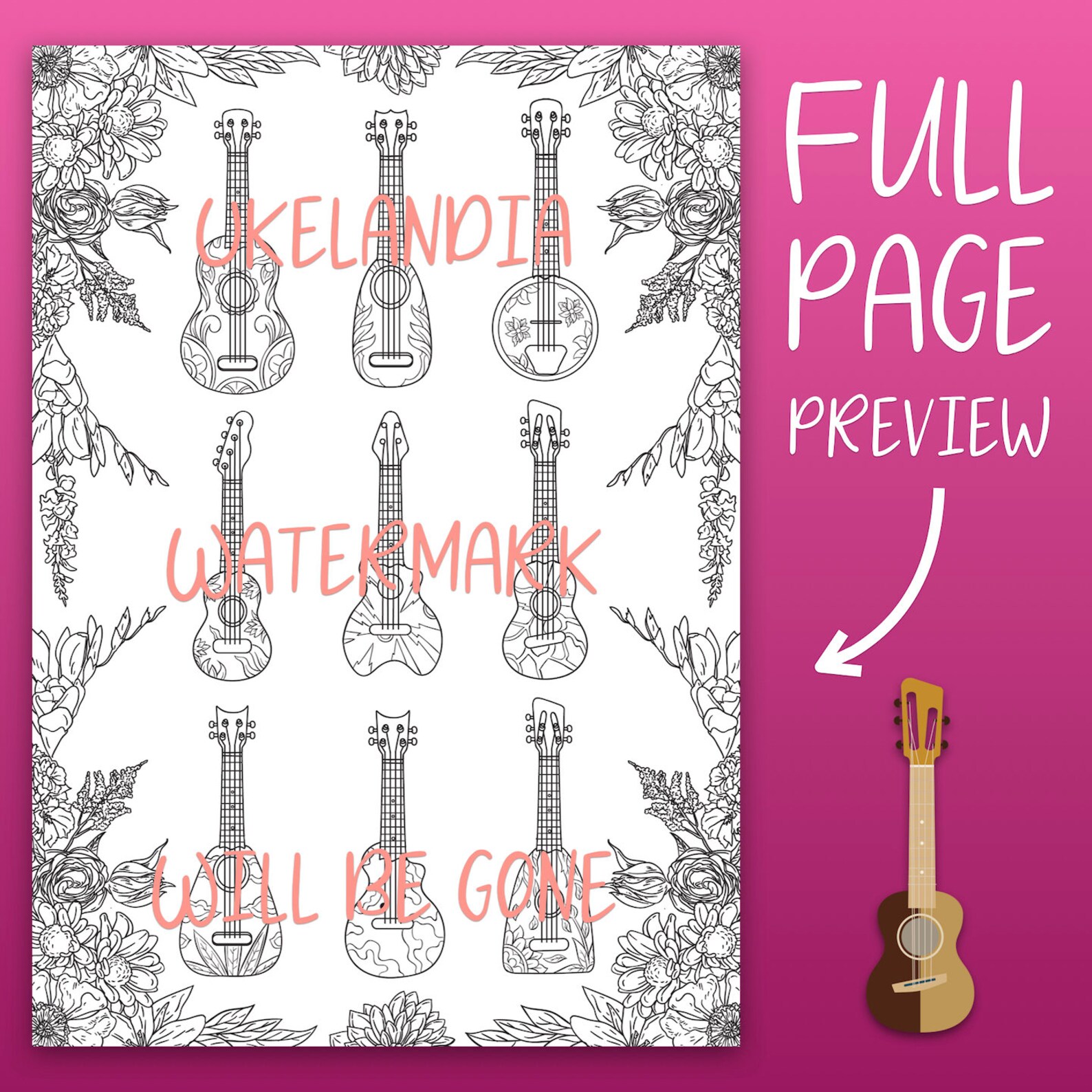Ukulele Coloring Page | Instant Download! - Etsy Canada
