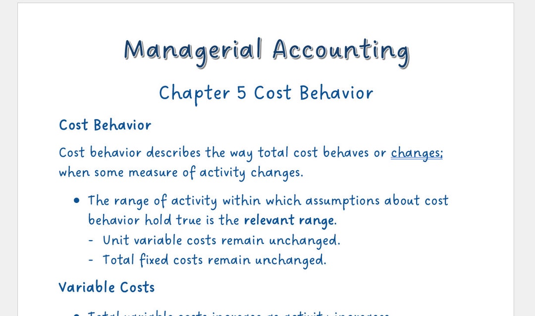 Managerial Accounting Cost Behavior Notes - Etsy
