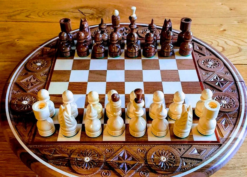 Chess Wooden Round 35x35x8 cm Chess board Chess game Gaming | Etsy