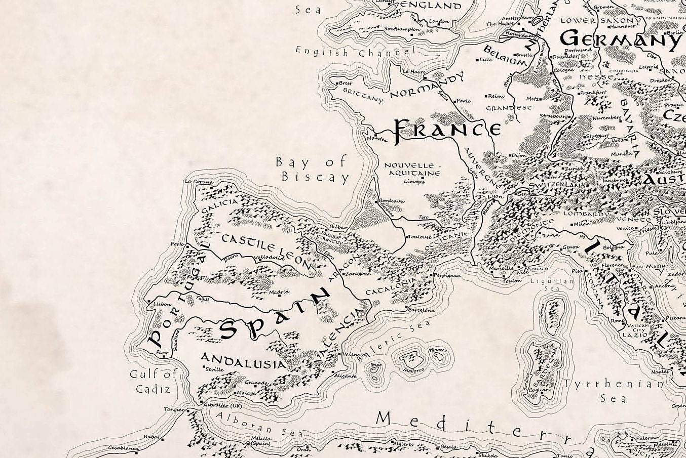 Europe Map Lord of the Ring Style - Etsy