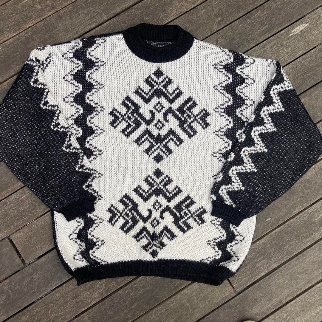 Vintage Black and White Abstract Pattern Jumper | 90s - Etsy