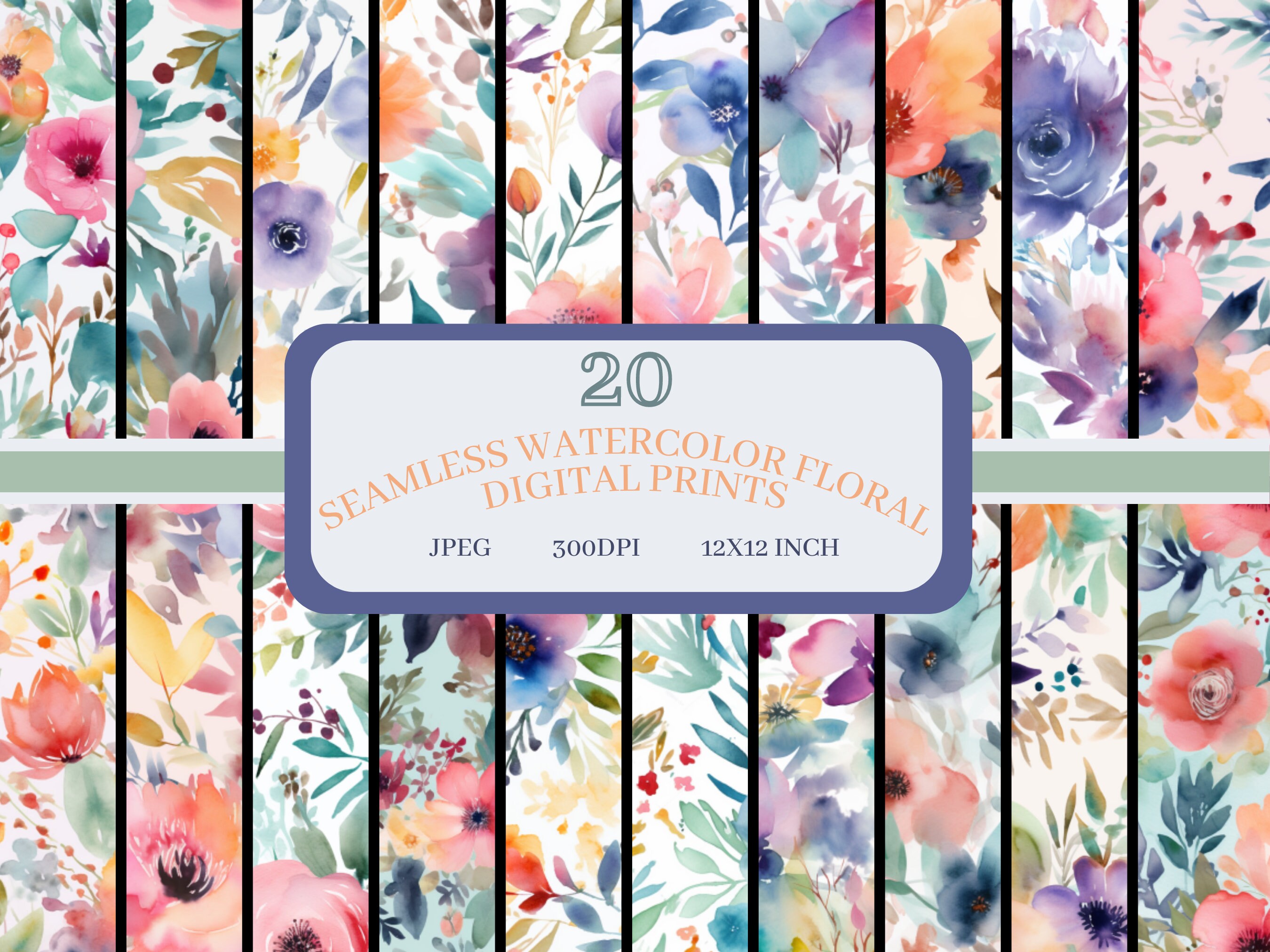 Instant Download Floral Digital Paper Floral Seamless Watercolor ...