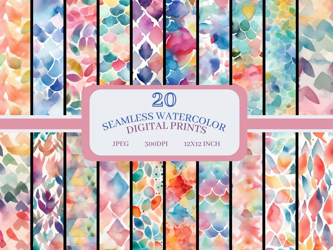 Instant Download Watercolor Digital Paper Watercolor Seamless Pattern ...