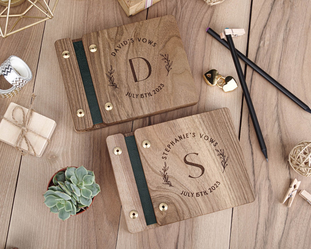 Walnut Wood Vow Books, Set Guest Book and 2 Vow Books, Wedding Guest ...
