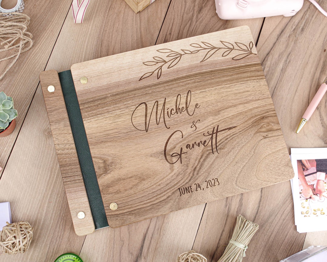 Walnut Wood Guest Book, Wedding Guest Book, Wooden Custom Guest Book ...
