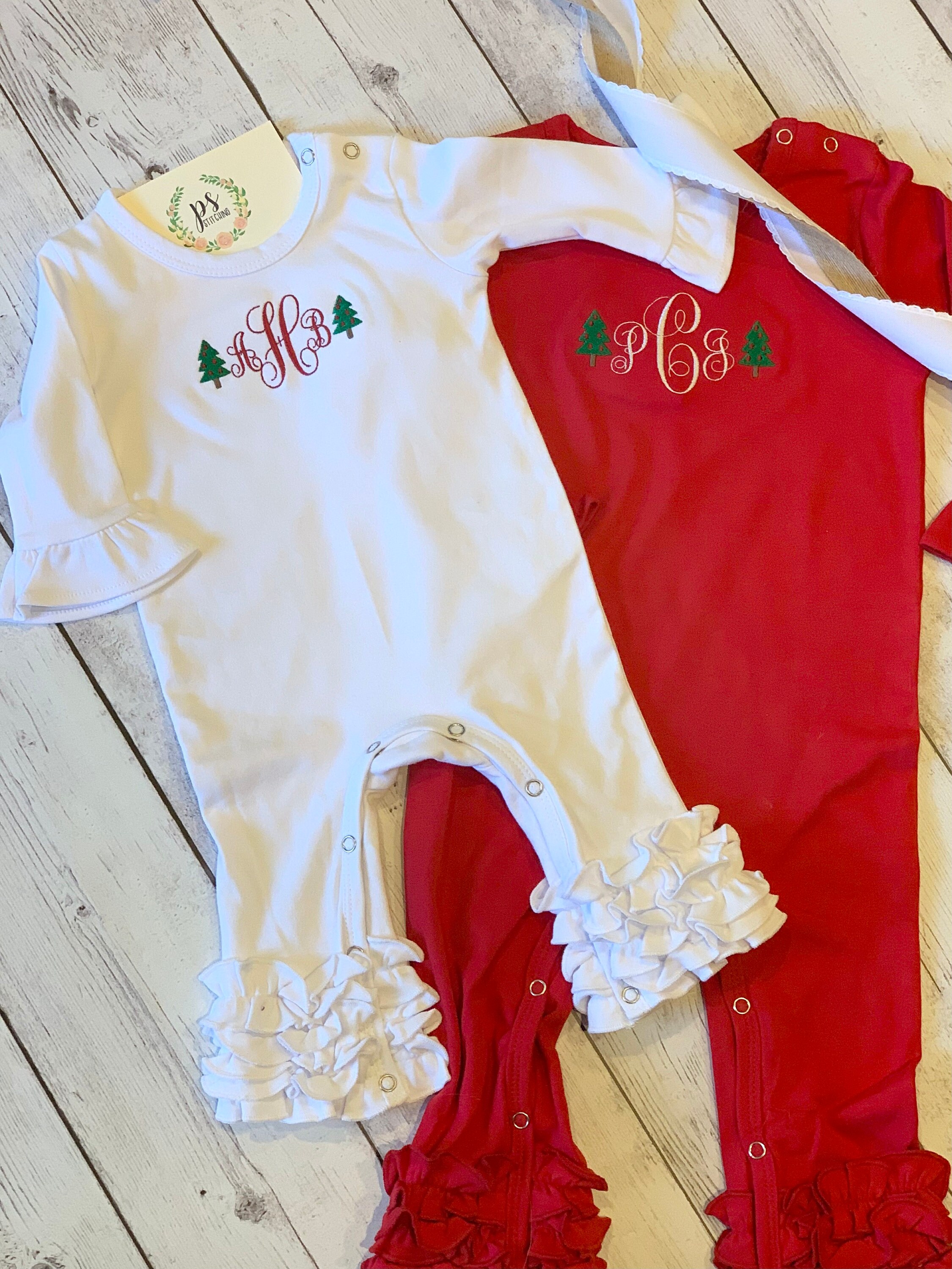 Baby and Toddler Girls Christmas Ruffle Romper | Etsy