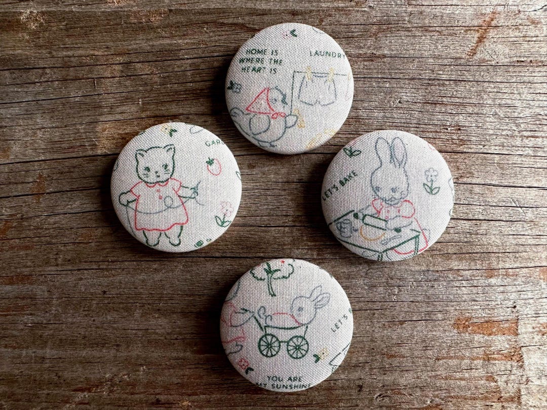 Buttons Vintage - Adorable Handmade Covered Fabric Buttons Set 4, 1.5 ...