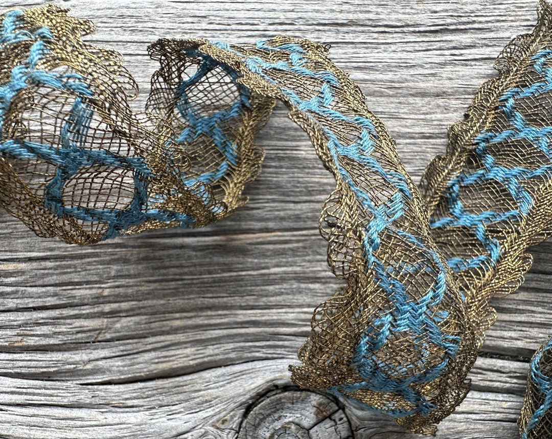 French Antique 1800's Lace Metal Wire With Embroidery Handmade Sewing ...