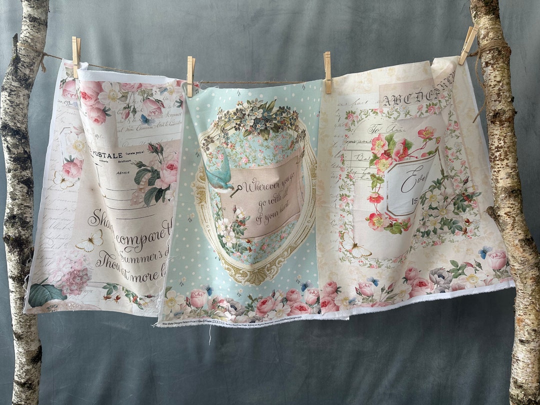 FABRIC BARN SALE 3 Piece Panels 18 X 21 Inches Rose and Violets Garden ...