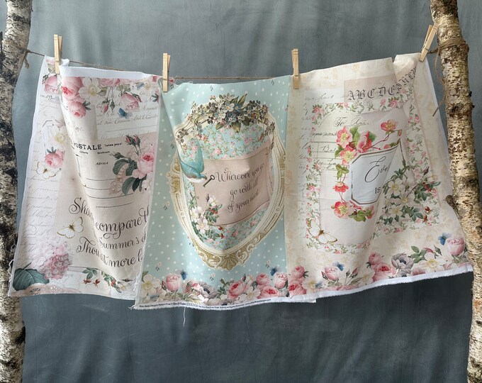 FABRIC BARN SALE 3 Piece Panels 18 X 21 Inches Rose and Violets Garden ...