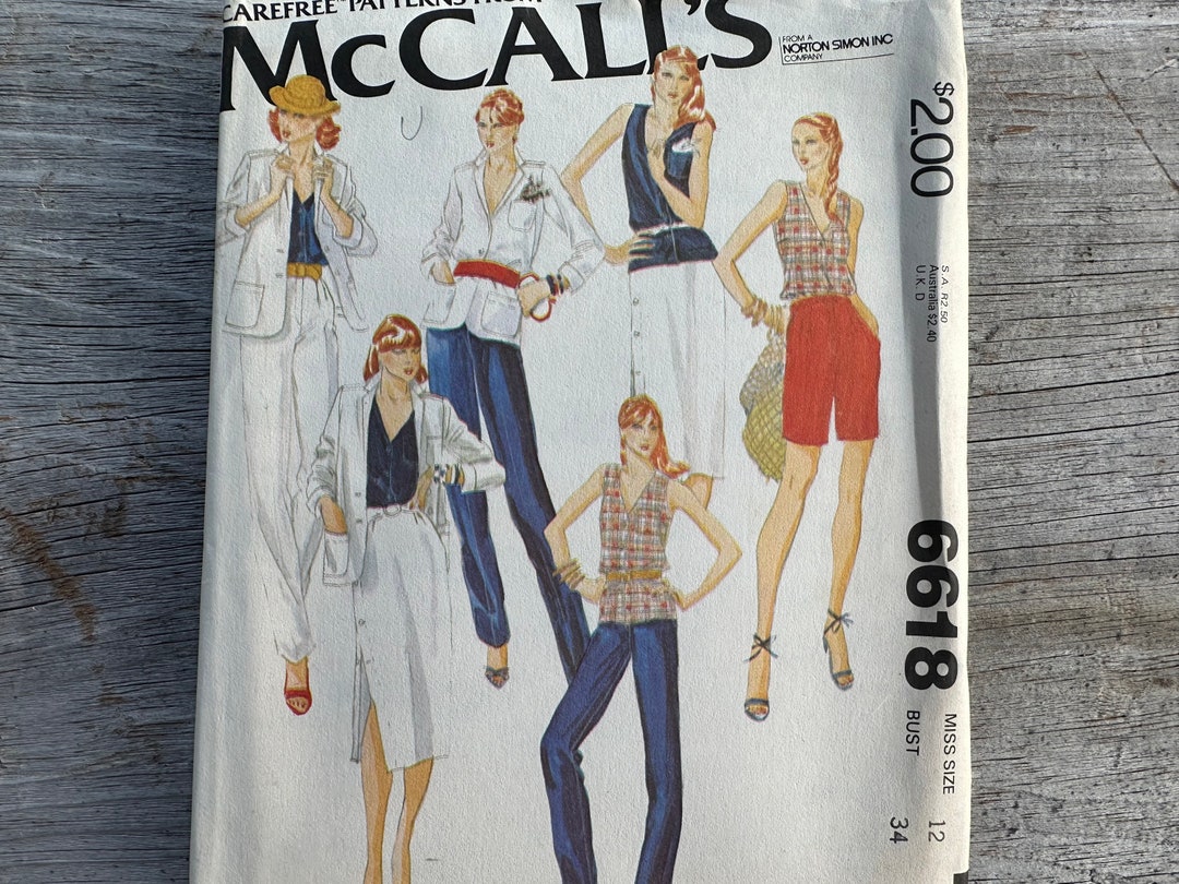 Vintage Mccall's UNCUT Sewing Pattern 6618 1970's Size 12 Bust 34 Pants ...