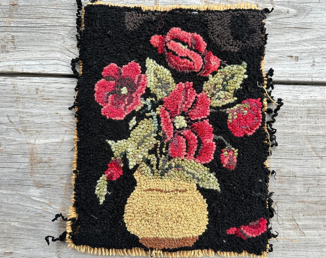Handmade Antique Rug Hooking Home Decor 9 X 12 Poppies in Vase Handmade ...