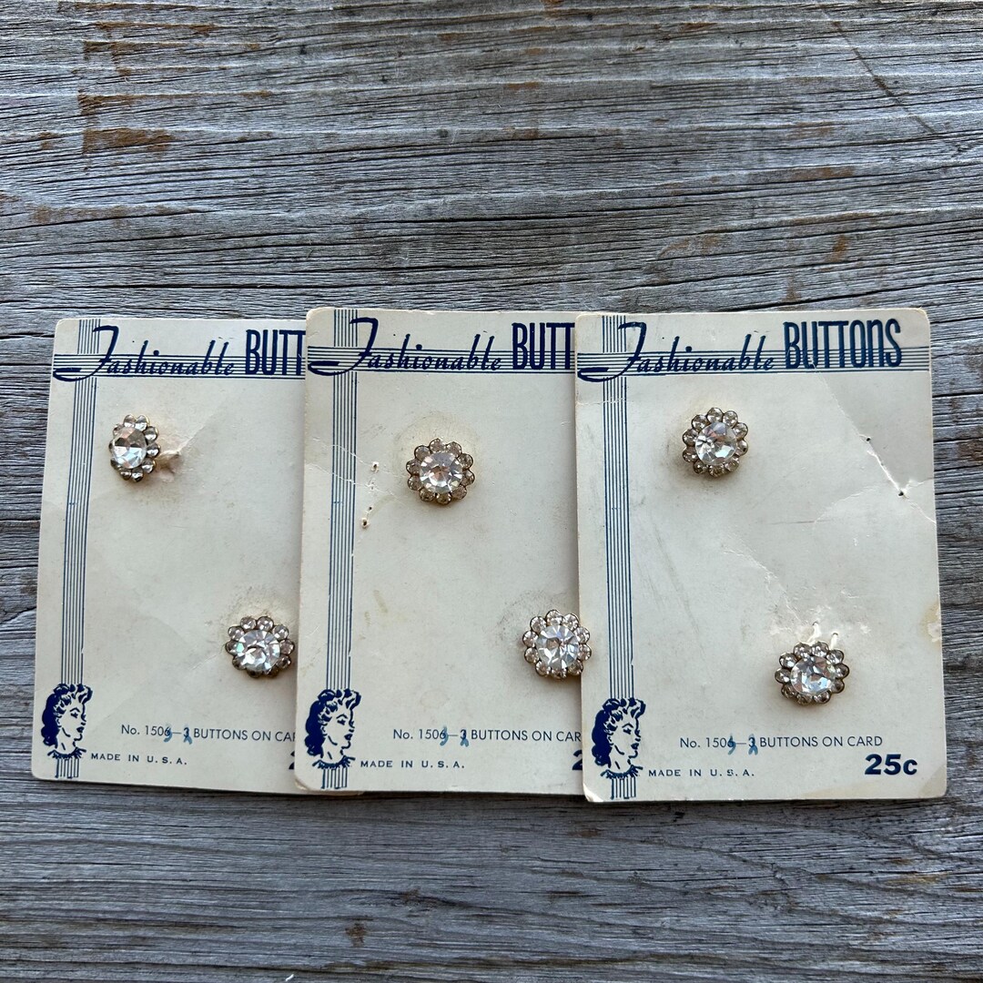 Buttons, Vintage Clear Plastic With Rhinestones Set of 3 - Etsy