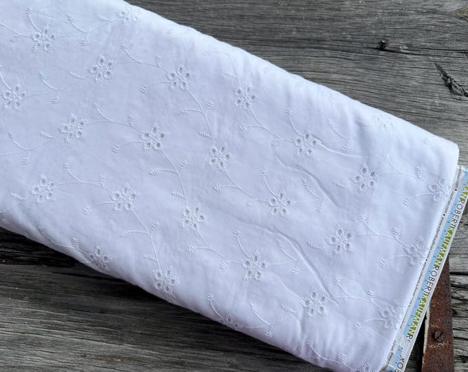 FABRIC EYELET Cotton Francesca by Robert Kaufman White Embroidery Wide ...