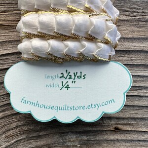 Vintage Ruffle Trim Pleated White Satin With Gold Glitter Edges ...