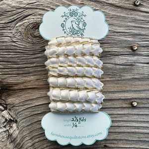 Vintage Ruffle Trim Pleated White Satin With Gold Glitter Edges ...