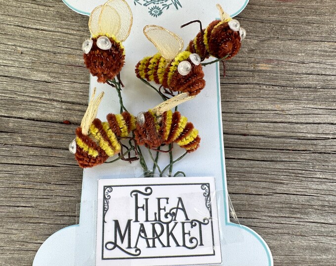 Vintage 60's Pipe Cleaner Bugs Set of 5 Fuzzy Bees Wired Google Eyes ...