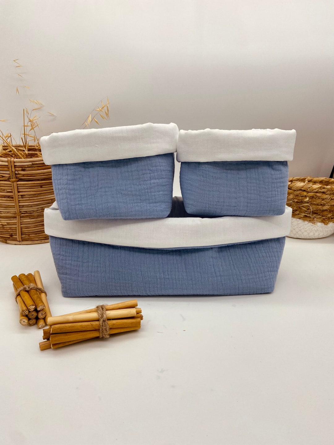 Storage Pans for Baby in Double Gauze of Baltic Blue Cotton - Etsy