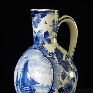 Royal Delft Blue (1951) Handpainted Jug With Sailing Boat and Floral ...
