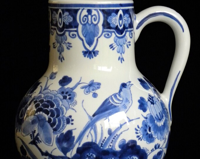 Royal Delft Blue (1971) Large Handpainted Jug With Bird and Floral ...