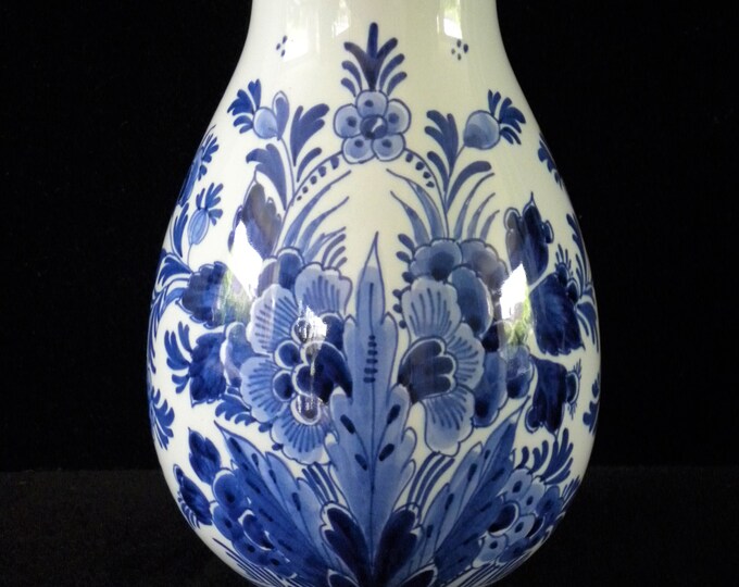Royal Delft Blue (1974) Handpainted Flower Vase W. Floral Design ...