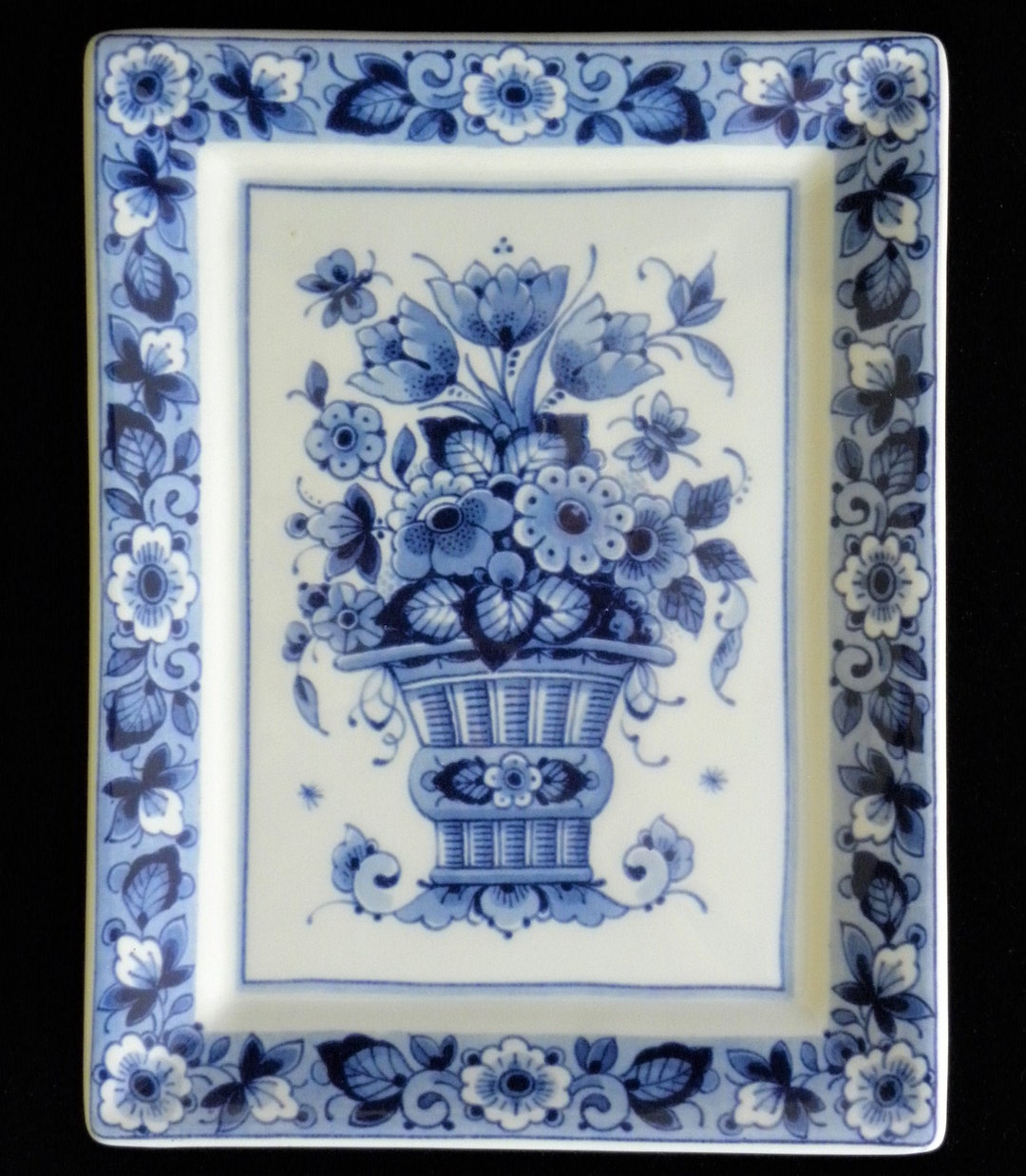 Royal Delft Blue Handmade Blueware Plate With Flower Basket porceleyne ...