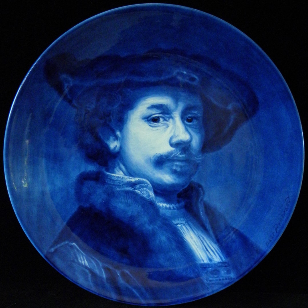 Royal Delft Blue (1972) LARGE Handpainted Plate With Rembrandt Van Rijn ...
