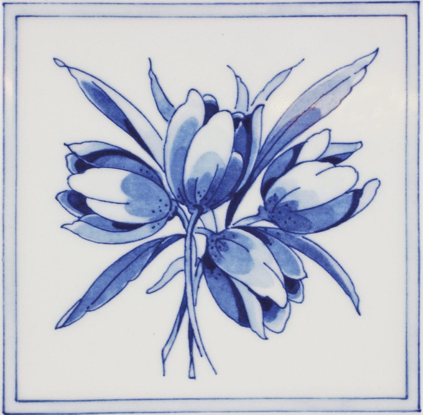 Royal Delft Blue TWO Handmade Tiles With Frame Tulips & Dutch - Etsy