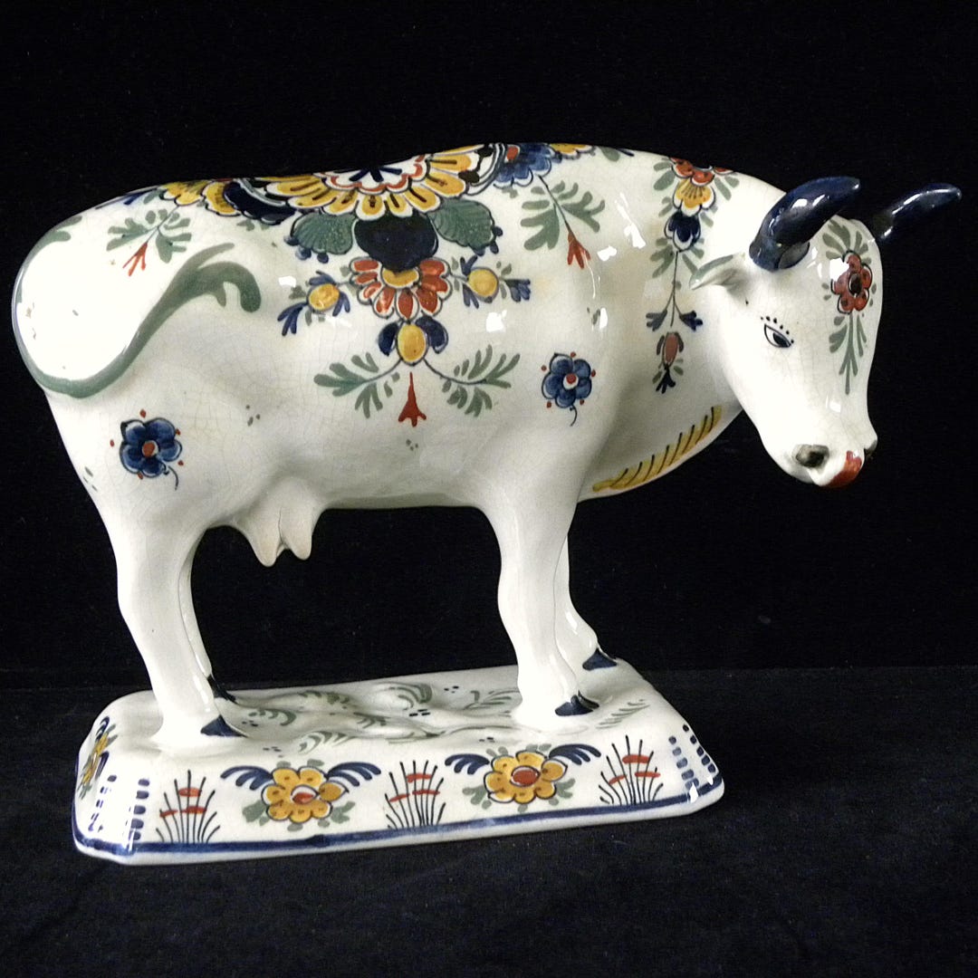 Royal Delft Antique (1921) Large Polychrome Handpainted Cow (porceleyne ...
