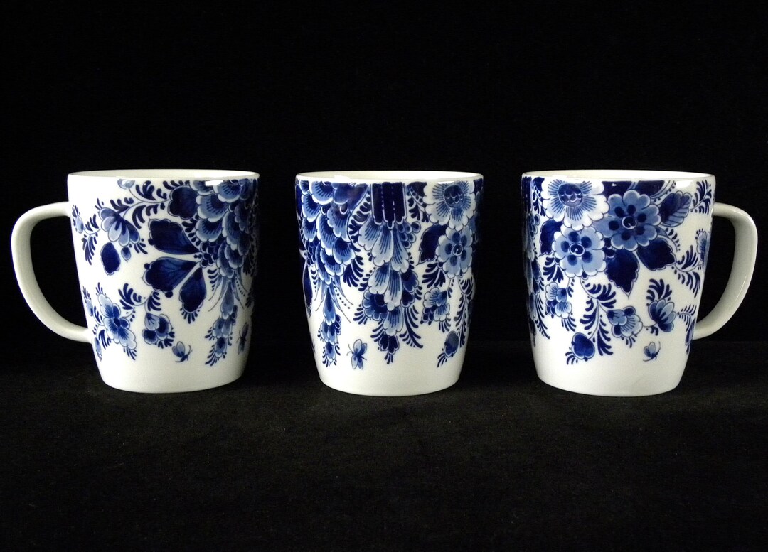 Royal Delft Blue THREE Handmade Mugs "hanging Bouquet" (porceleyne Fles ...